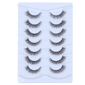 WENEW Cat Eye Lashes Wispy False Eyelashes Natural Look, Fluffy Natural Lashes Clear Band, 3D Faux Mink Lashes (C1, 7 Pairs)