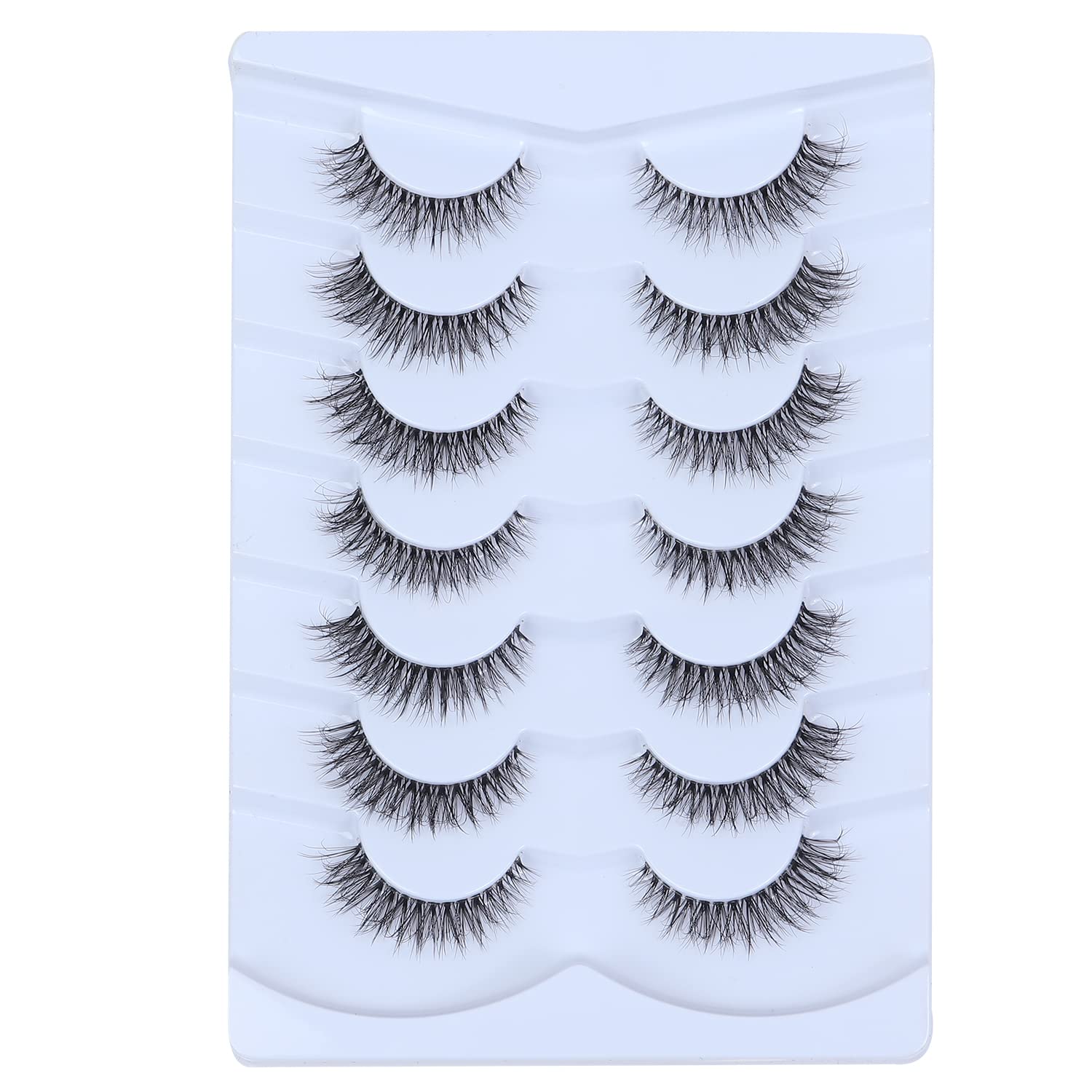 WENEW Cat Eye Lashes Wispy False Eyelashes Natural Look, Fluffy Natural Lashes Clear Band, 3D Faux Mink Lashes (C1, 7 Pairs)