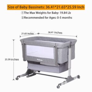 Kisdream Baby Bassinet Bedside Co-Sleeper Bed: Portable Cosleeper Crib Safe Cradle Bassinette Next to Tall Parent Bed Side Attached Cosleeping for Newborn & Infant with Adjustable Height