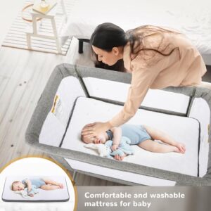 Kisdream Baby Bassinet Bedside Co-Sleeper Bed: Portable Cosleeper Crib Safe Cradle Bassinette Next to Tall Parent Bed Side Attached Cosleeping for Newborn & Infant with Adjustable Height