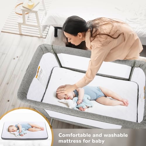 Kisdream Baby Bassinet Bedside Co-Sleeper Bed: Portable Cosleeper Crib Safe Cradle Bassinette Next to Tall Parent Bed Side Attached Cosleeping for Newborn & Infant with Adjustable Height