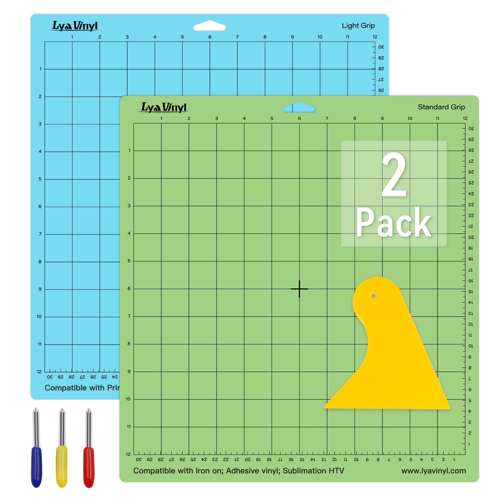 16 Pack Cutting Mats for Cricut - Lya Vinyl Variety Cutting Mats for 12"x12" Vinyl, Cutting Mats for Vinyl(StandardGrip, LightGrip, StrongGrip, FabricGrip) for Cricut Explore Air Series & Accessories