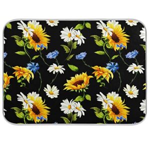 sunflowers chamomile cornflowers black dryer kitchen dish drying mat 18 x 24 18 x 24 dish drainer tray kitchen accessories for countertop dish mat