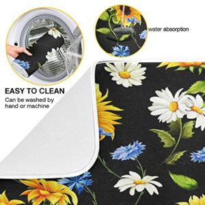 Sunflowers Chamomile Cornflowers Black Dryer Kitchen Dish Drying Mat 18 x 24 18 x 24 Dish Drainer Tray Kitchen Accessories for Countertop Dish Mat