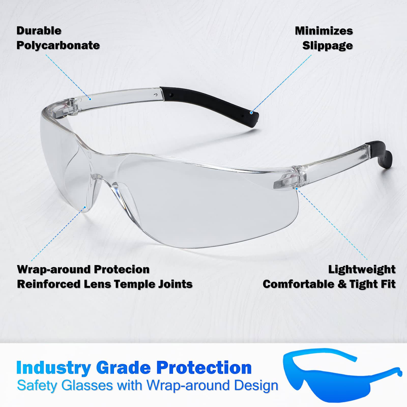 WFEANG Clear Safety Glasses Bulk of 4, Protective Eyewear for Men Women, ANSI Z87.1 Eye Protection Goggles with Clear Protective Lens for Work, Shooting, Lab,Cycling(Clear-4pack)