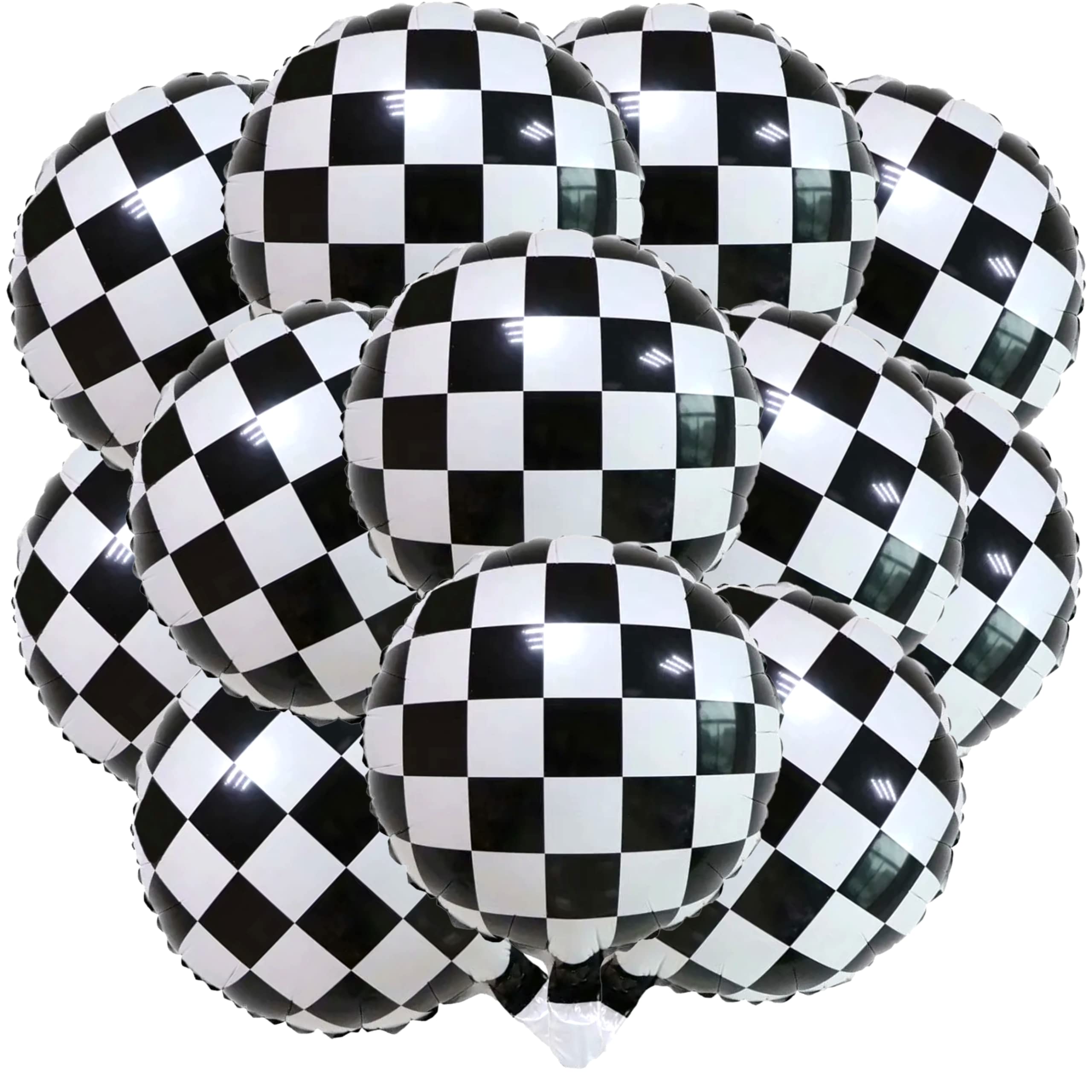 12PCS Checkered Racing Balloons 18 Inch Checkerboard Balloon Foil Balloon Aluminum Black White Balloon for Racing Themed Party Decoration 18 Inch Mylar Balloons Race Car Birthday Party Supplies