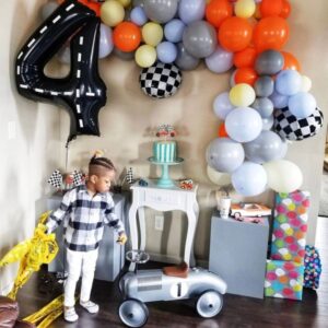 12PCS Checkered Racing Balloons 18 Inch Checkerboard Balloon Foil Balloon Aluminum Black White Balloon for Racing Themed Party Decoration 18 Inch Mylar Balloons Race Car Birthday Party Supplies