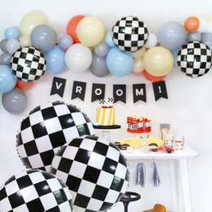 12PCS Checkered Racing Balloons 18 Inch Checkerboard Balloon Foil Balloon Aluminum Black White Balloon for Racing Themed Party Decoration 18 Inch Mylar Balloons Race Car Birthday Party Supplies