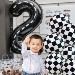 12PCS Checkered Racing Balloons 18 Inch Checkerboard Balloon Foil Balloon Aluminum Black White Balloon for Racing Themed Party Decoration 18 Inch Mylar Balloons Race Car Birthday Party Supplies