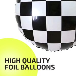 12PCS Checkered Racing Balloons 18 Inch Checkerboard Balloon Foil Balloon Aluminum Black White Balloon for Racing Themed Party Decoration 18 Inch Mylar Balloons Race Car Birthday Party Supplies