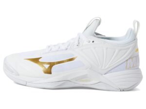 mizuno wave momentum 2 white/gold 9.5 b (m)