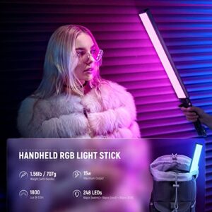 NEEWER RGB Light Wand with 2.4G/APP Control, Upgraded 360° Touchable RGBWW Hue Mixer Photography Handheld LED Video Lighting Stick with 2500K-10000K, CRI/TLCI97+, 18 Scenes, 7.4V/31Wh Battery, BH30S