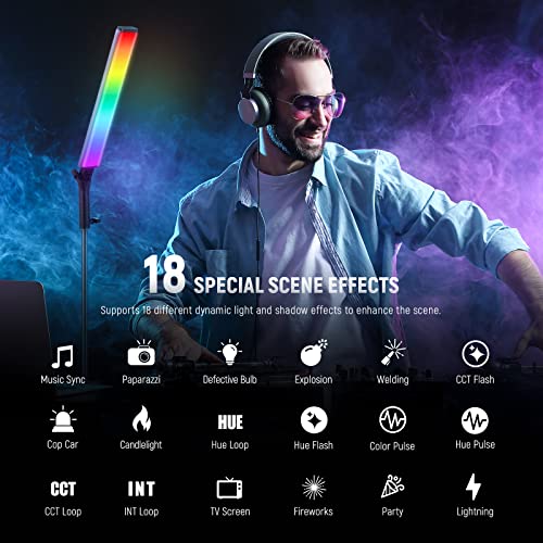 NEEWER RGB Light Wand with 2.4G/APP Control, Upgraded 360° Touchable RGBWW Hue Mixer Photography Handheld LED Video Lighting Stick with 2500K-10000K, CRI/TLCI97+, 18 Scenes, 7.4V/31Wh Battery, BH30S