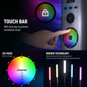 NEEWER RGB Light Wand with 2.4G/APP Control, Upgraded 360° Touchable RGBWW Hue Mixer Photography Handheld LED Video Lighting Stick with 2500K-10000K, CRI/TLCI97+, 18 Scenes, 7.4V/31Wh Battery, BH30S