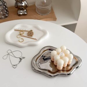 MDFAYE Jewelry Dish Trinket Tray for Women, Ring Dish Holder, Unique Cloud Shape Ceramic Plate Cute Things Vanity Aesthetic Room Decor Mother's Day Birthday Christmas Warm House Gifts (White)