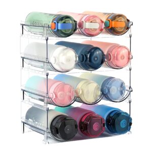 stackable water bottle organizer for cabinet, pantry, freezer - plastic water bottle holder and wine rack storage organizer for kitchen countertops, fridge - holds 3 bottles each