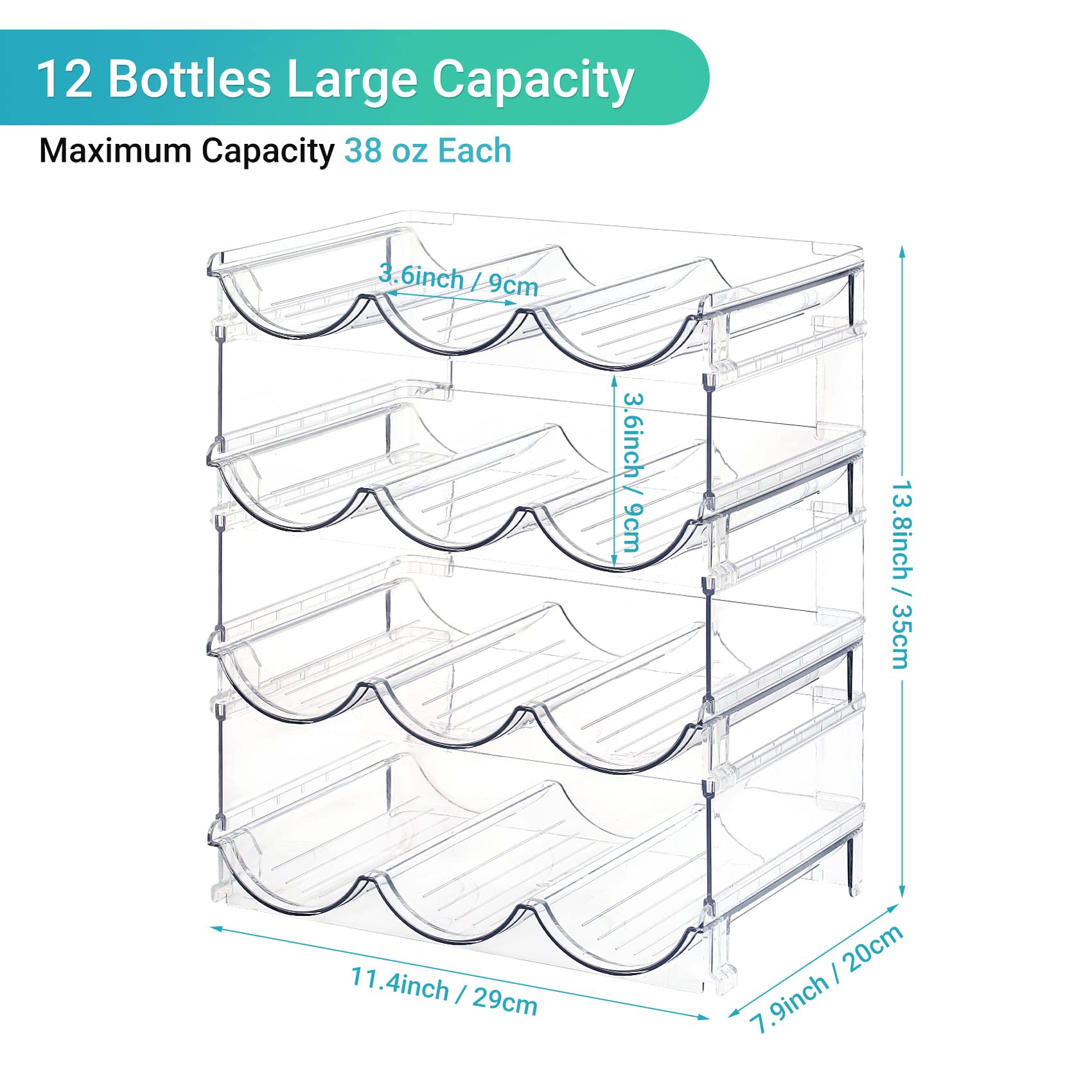 Stackable Water Bottle Organizer for Cabinet, Pantry, Freezer - Plastic Water Bottle Holder and Wine Rack Storage Organizer for Kitchen Countertops, Fridge - Holds 3 Bottles Each