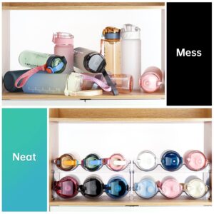 Stackable Water Bottle Organizer for Cabinet, Pantry, Freezer - Plastic Water Bottle Holder and Wine Rack Storage Organizer for Kitchen Countertops, Fridge - Holds 3 Bottles Each