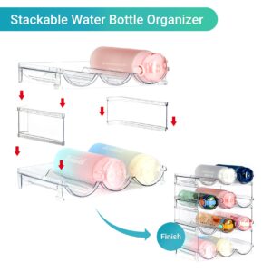 Stackable Water Bottle Organizer for Cabinet, Pantry, Freezer - Plastic Water Bottle Holder and Wine Rack Storage Organizer for Kitchen Countertops, Fridge - Holds 3 Bottles Each