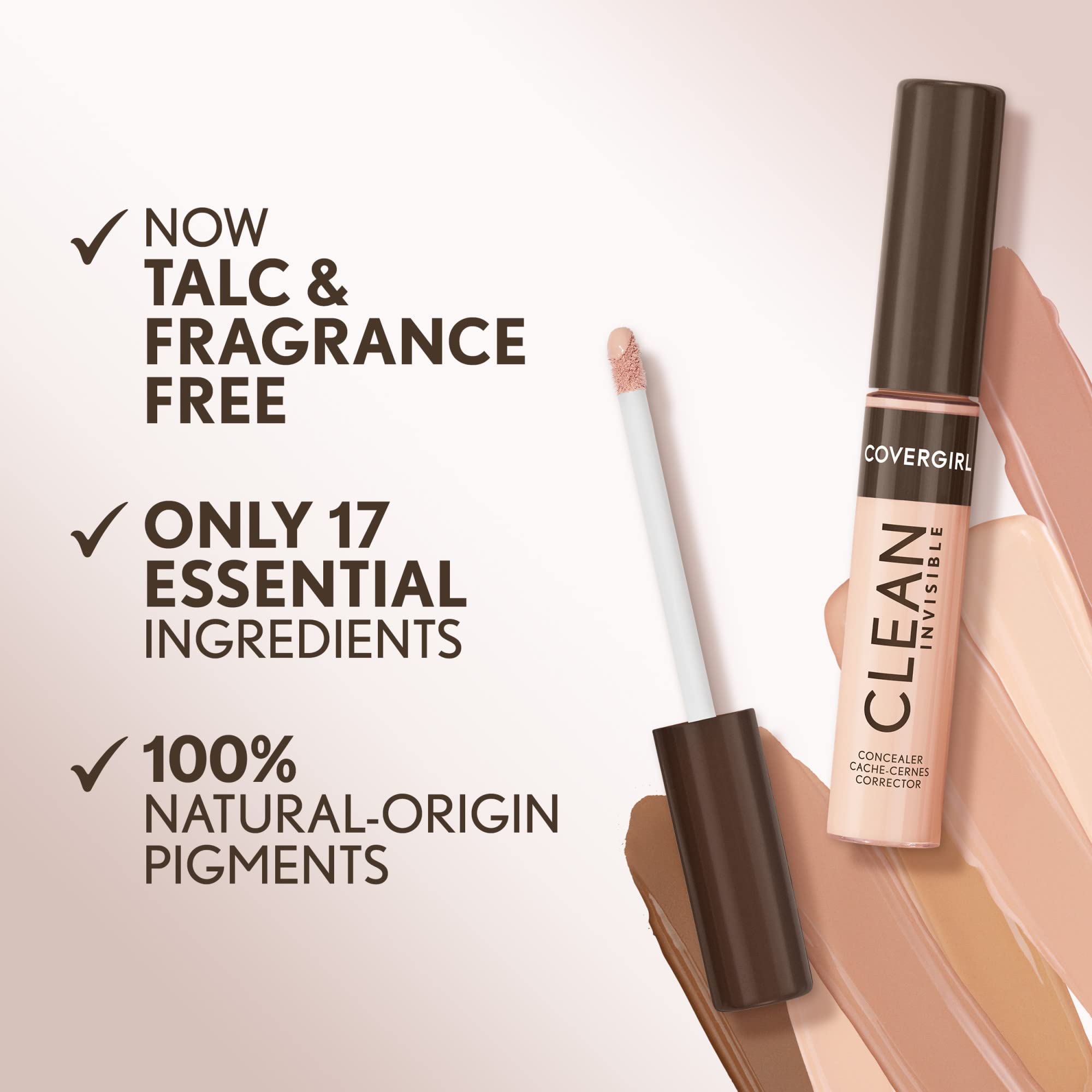 Covergirl Clean Invisible Concealer, Lightweight, Hydrating, Vegan Formula, Golden Caramel 180, 0.23oz