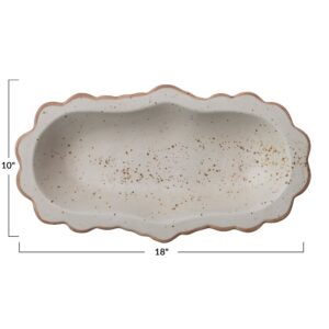 Creative Co-Op Speckled Stoneware Scalloped Edge, Ivory and Brown Platter