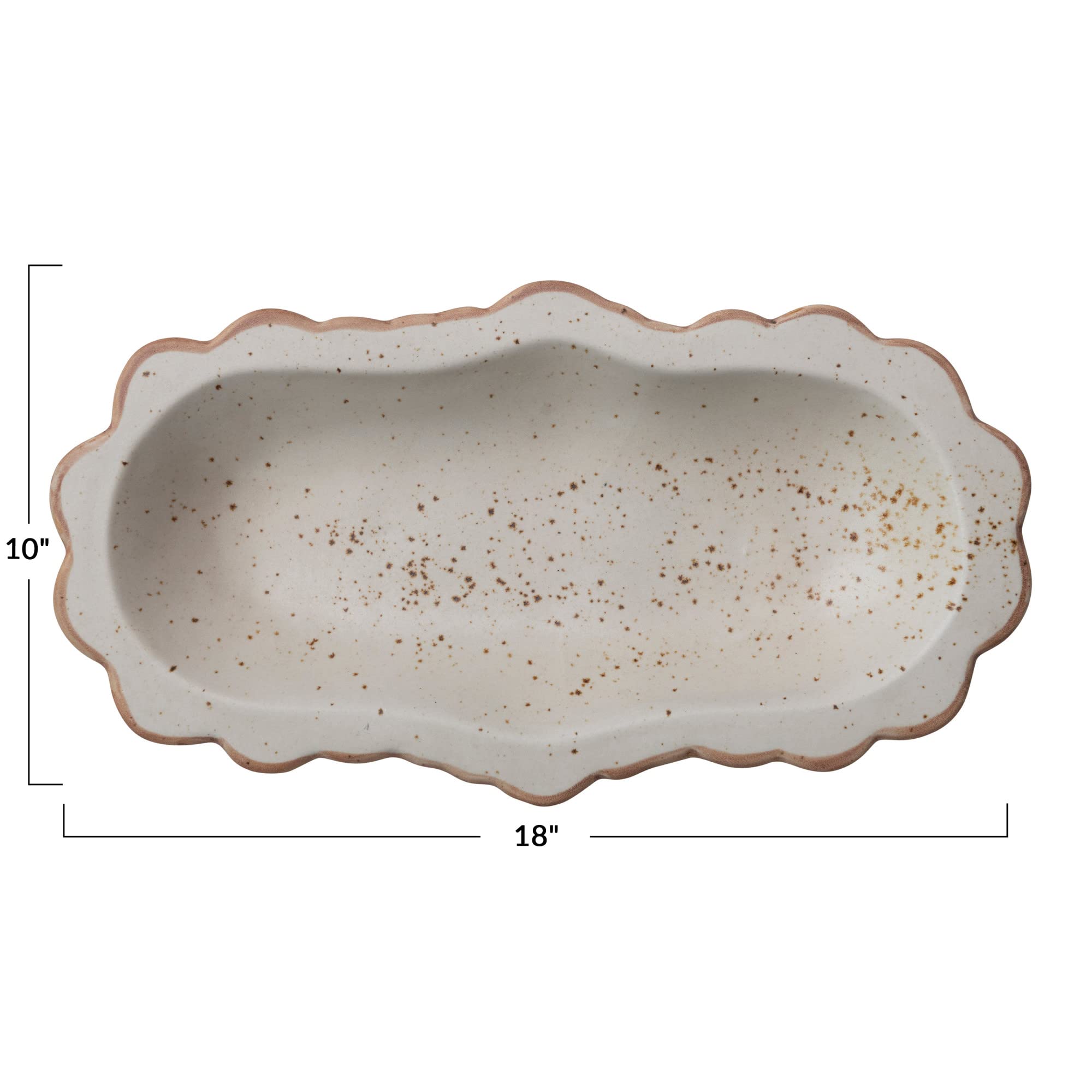 Creative Co-Op Speckled Stoneware Scalloped Edge, Ivory and Brown Platter