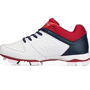 RIP-IT Girls Diamond Softball Cleats | Youth Softball Shoes for Girls | White/Navy/Red | Size 4