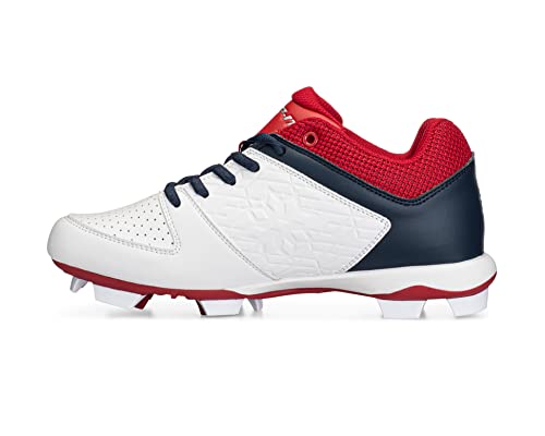 RIP-IT Girls Diamond Softball Cleats | Youth Softball Shoes for Girls | White/Navy/Red | Size 4