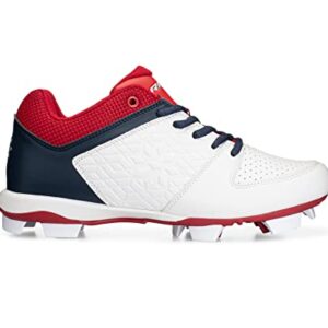 RIP-IT Girls Diamond Softball Cleats | Youth Softball Shoes for Girls | White/Navy/Red | Size 4