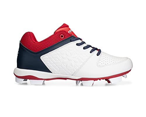 RIP-IT Girls Diamond Softball Cleats | Youth Softball Shoes for Girls | White/Navy/Red | Size 4