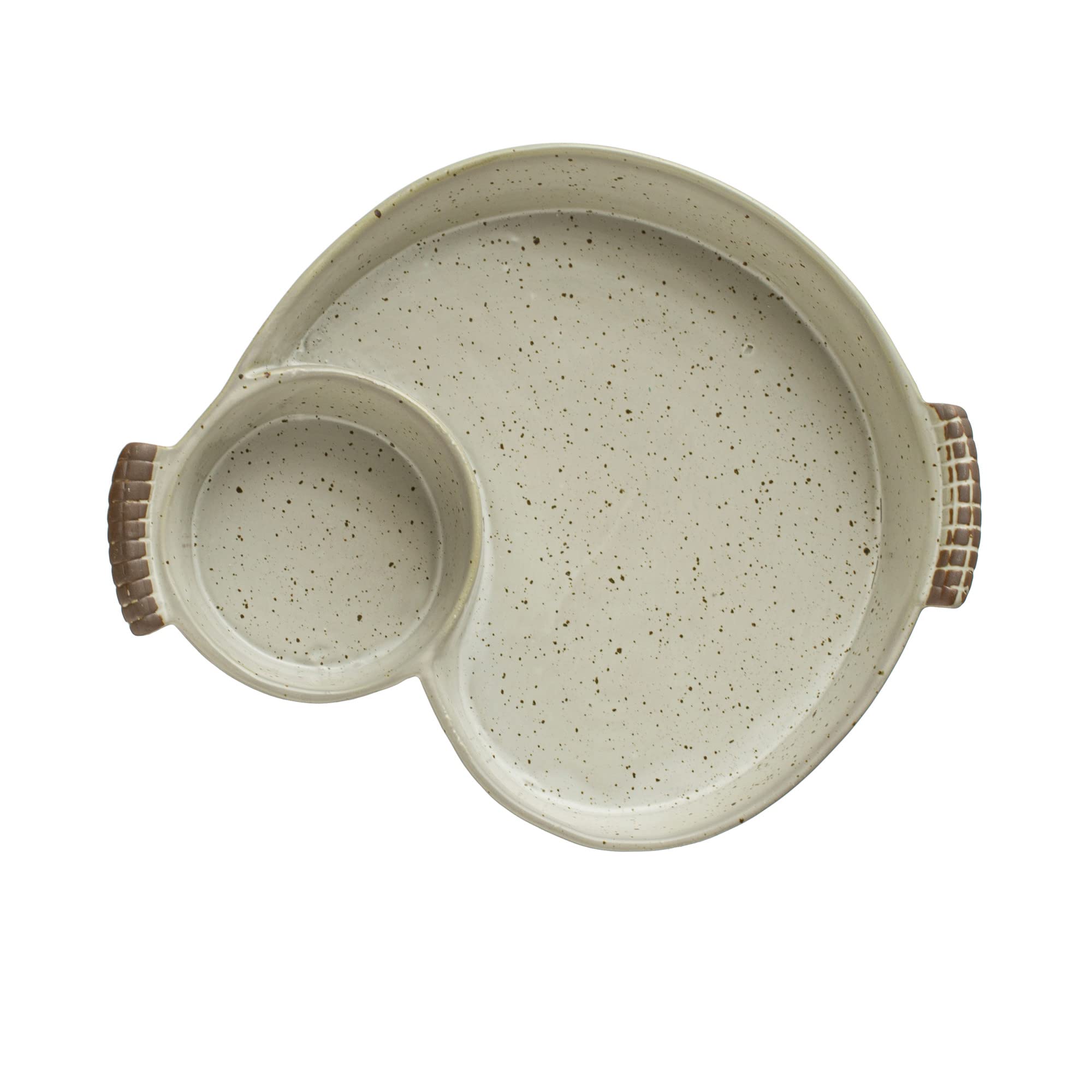 Creative Co-Op Farmhouse Stoneware Chip and Dip with Handles, Ivory Chip & Dip Bowl