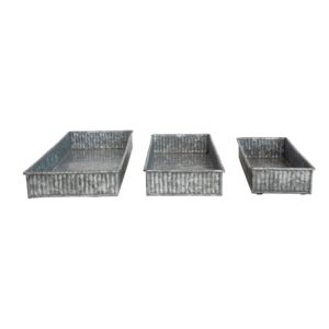 Creative Co-Op Metal Nesting, Set of 3 Sizes, Antique Galvanized Finish Decorative Tray, Silver