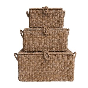 Creative Co-Op Woven Seagrass Storage, Set of 3 Sizes, Natural Trunk