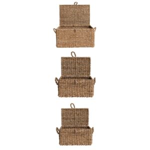 Creative Co-Op Woven Seagrass Storage, Set of 3 Sizes, Natural Trunk