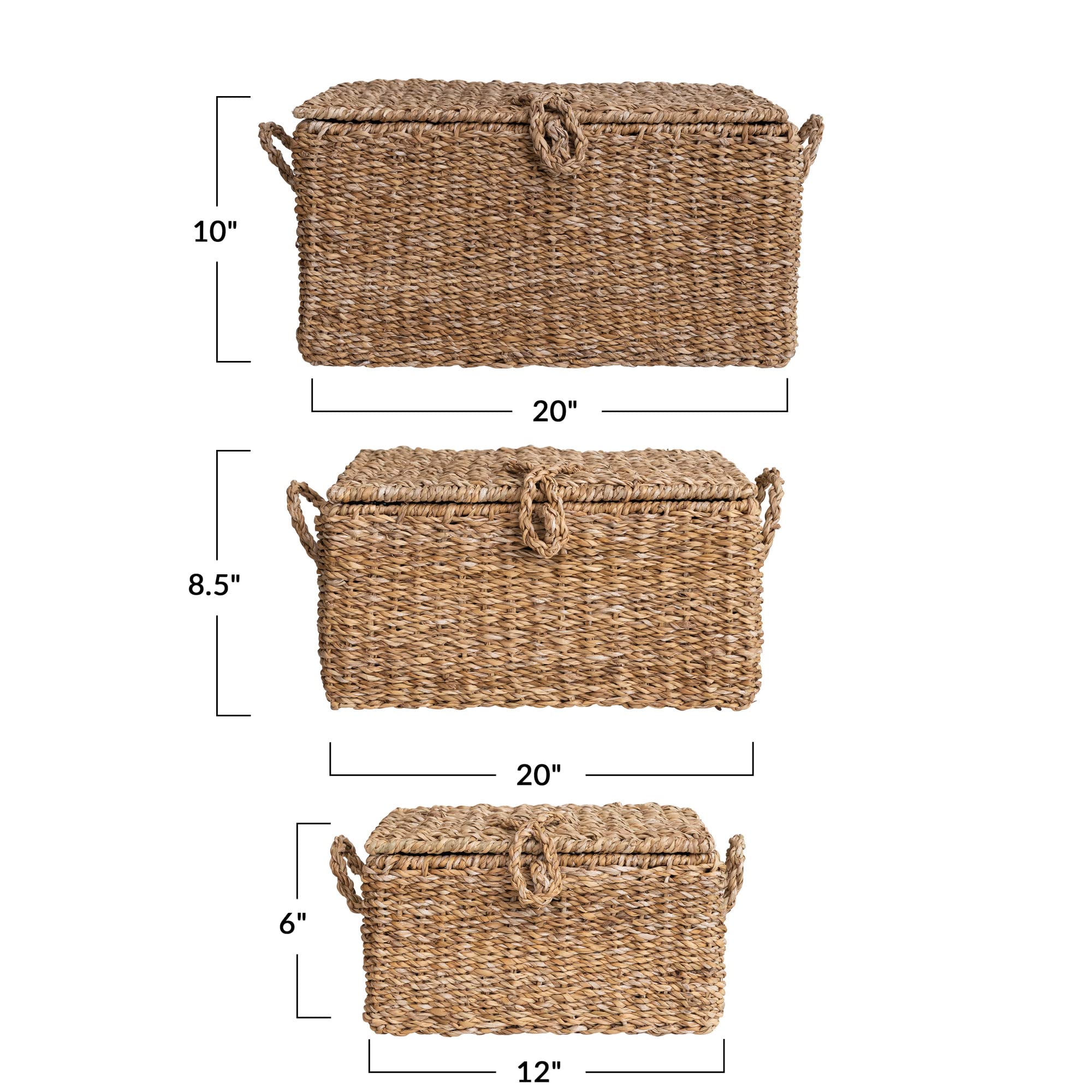 Creative Co-Op Woven Seagrass Storage, Set of 3 Sizes, Natural Trunk