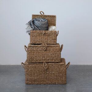 Creative Co-Op Woven Seagrass Storage, Set of 3 Sizes, Natural Trunk