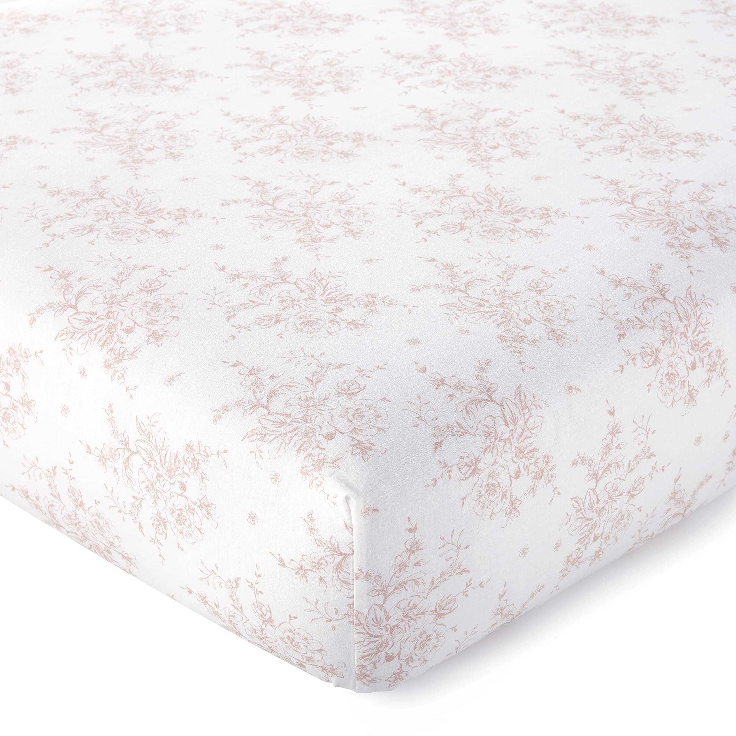 Levtex Baby - Heritage Crib Fitted Sheet - Fits Standard Crib and Toddler Mattress - Floral - Blush and White - Nursery Accessories - 100% Cotton