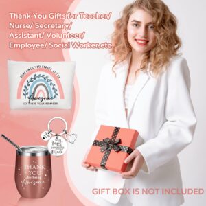 Sieral Thank You Gifts for Women Employee Appreciation Gifts Thank You for Being Awesome 12oz Stainless Steel Tumbler Keychain Makeup Bag for Team staff Coworker Teacher Nurse Gifts(Rainbow)