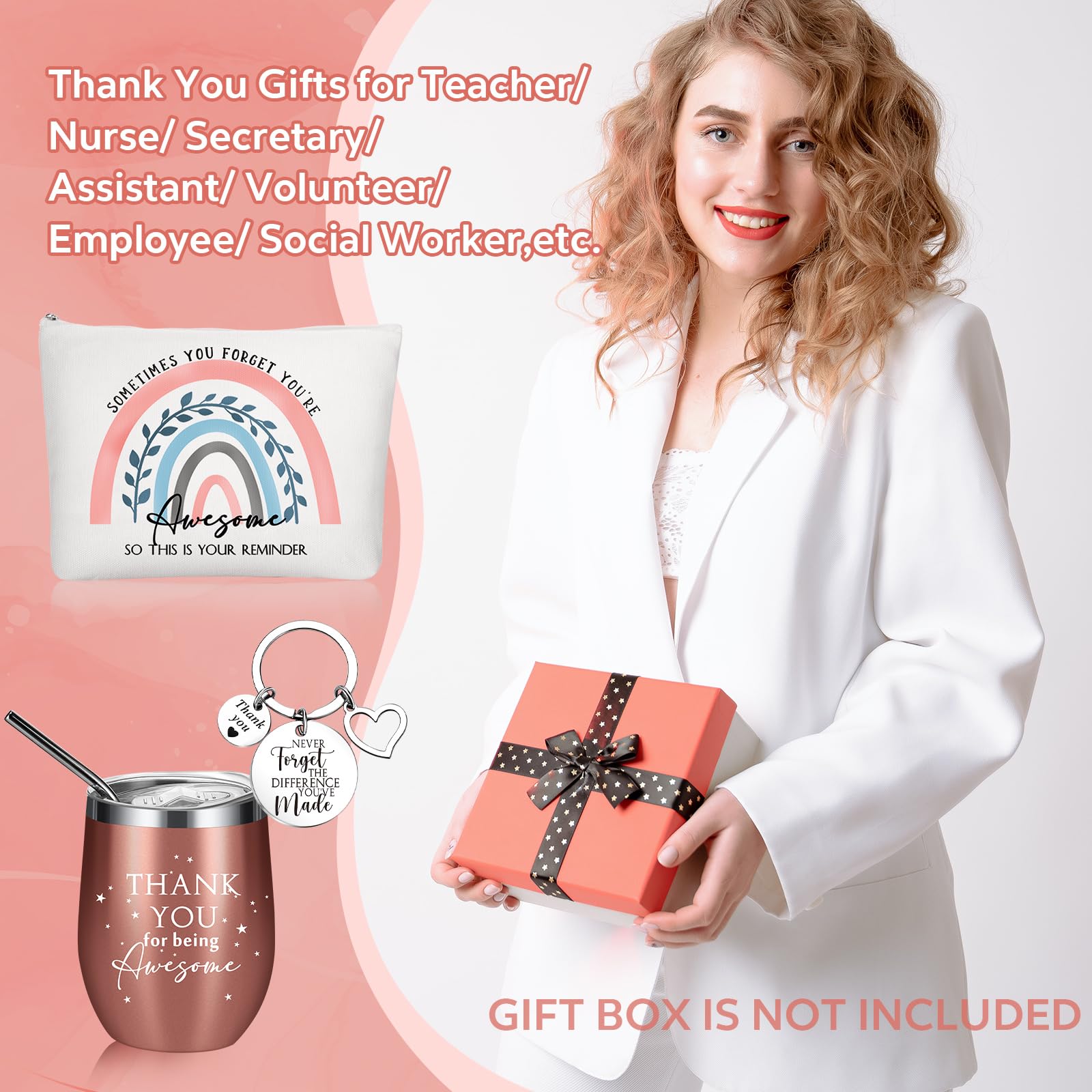 Sieral Thank You Gifts for Women Employee Appreciation Gifts Thank You for Being Awesome 12oz Stainless Steel Tumbler Keychain Makeup Bag for Team staff Coworker Teacher Nurse Gifts(Rainbow)