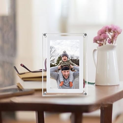 PiPivision 7-inch Digital Picture Frame, Acrylic Video Photo Frame with Auto Rotate Playback, 1GB Internal Memory and 1500mAh Battery, Supports 1024 * 600 Resolution, Ideal Desktop Decorations