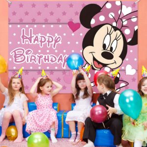 7X5 FT Pink Cartoon Mouse Backdrop Happy Birthday Washable Photography Background Party Supplies Decoration Banner for Little Princess Girls Kids