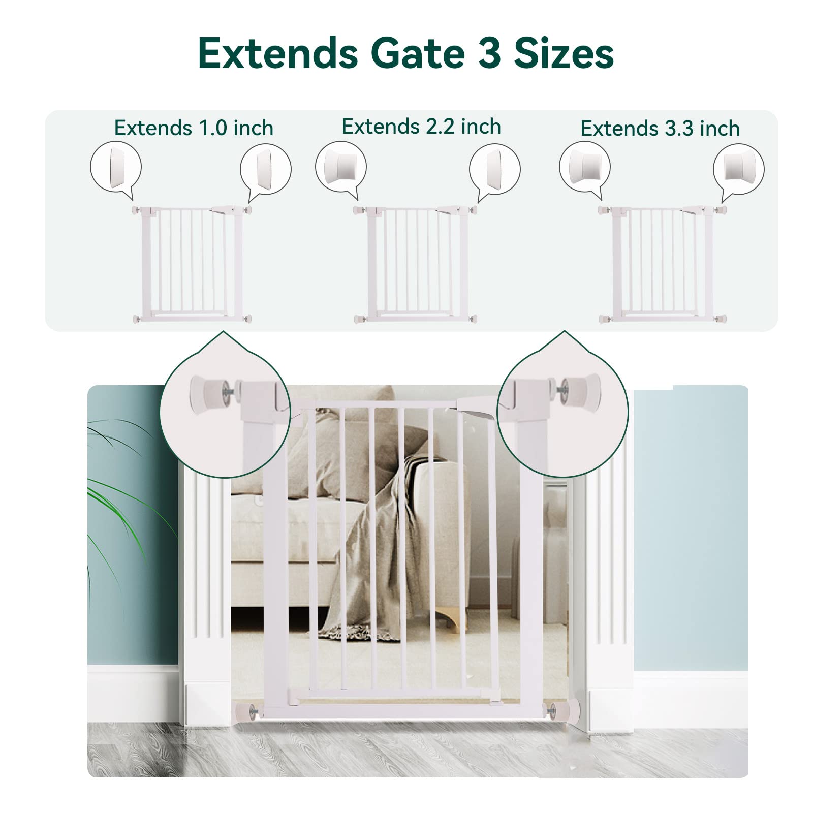 Babelio Baby Gate Extender Wall Protector, Extends 1-3.3 inches Pet & Dog Safety Gates, 4 Pack Pressure Mounted Gates Extension Kit, Work on Doorways, Stairs and Hallways (White)