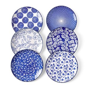 selamica ceramic dessert plates set of 6, small salad plates 6 inch appetizer plates for kitchen, mini dinner plates for cake snacks side dish, microwave dishwasher safe, gift, vintage blue