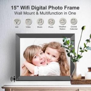 Fullja WiFi Large Digital Picture Frame 15 inch - Digital Picture Frames, Motion Sensor, Send Photos Videos Loads from Phone with App Email to Smart Picture Frame, Wall Mounted, Gift for Grandparents