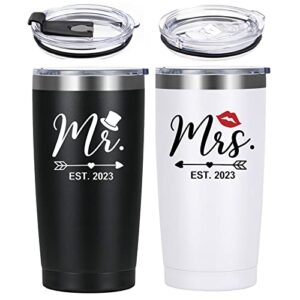 liqcool mr and mrs est 2023 tumbler, wedding gifts, his and hers gifts, couples christmas gifts for newlyweds husband wife bride groom, 20 oz tumbler gift for anniversary honeymoon bridal shower