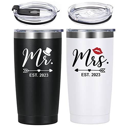 LiqCool Mr and Mrs EST 2023 Tumbler, Wedding Gifts, His and Hers Gifts, Couples Christmas Gifts for Newlyweds Husband Wife Bride Groom, 20 Oz Tumbler Gift for Anniversary Honeymoon Bridal Shower