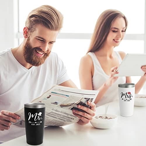 LiqCool Mr and Mrs EST 2023 Tumbler, Wedding Gifts, His and Hers Gifts, Couples Christmas Gifts for Newlyweds Husband Wife Bride Groom, 20 Oz Tumbler Gift for Anniversary Honeymoon Bridal Shower