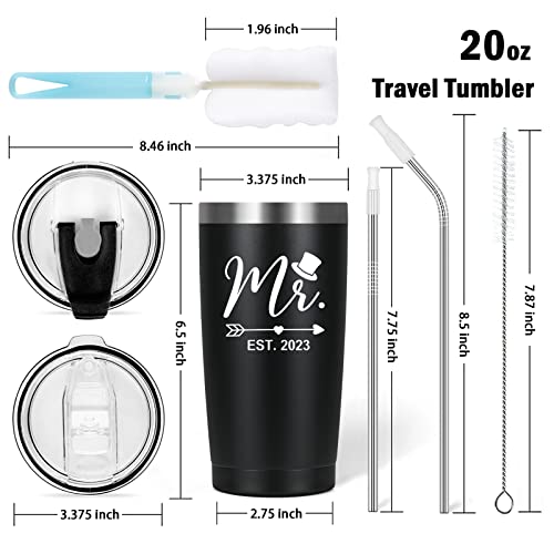 LiqCool Mr and Mrs EST 2023 Tumbler, Wedding Gifts, His and Hers Gifts, Couples Christmas Gifts for Newlyweds Husband Wife Bride Groom, 20 Oz Tumbler Gift for Anniversary Honeymoon Bridal Shower