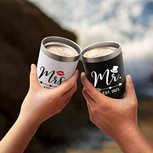 LiqCool Mr and Mrs EST 2023 Tumbler, Wedding Gifts, His and Hers Gifts, Couples Christmas Gifts for Newlyweds Husband Wife Bride Groom, 20 Oz Tumbler Gift for Anniversary Honeymoon Bridal Shower