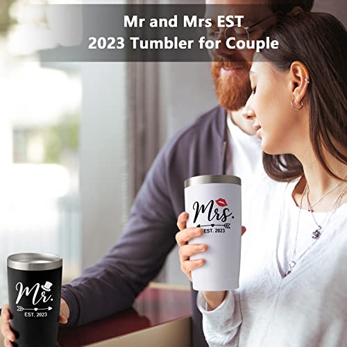 LiqCool Mr and Mrs EST 2023 Tumbler, Wedding Gifts, His and Hers Gifts, Couples Christmas Gifts for Newlyweds Husband Wife Bride Groom, 20 Oz Tumbler Gift for Anniversary Honeymoon Bridal Shower